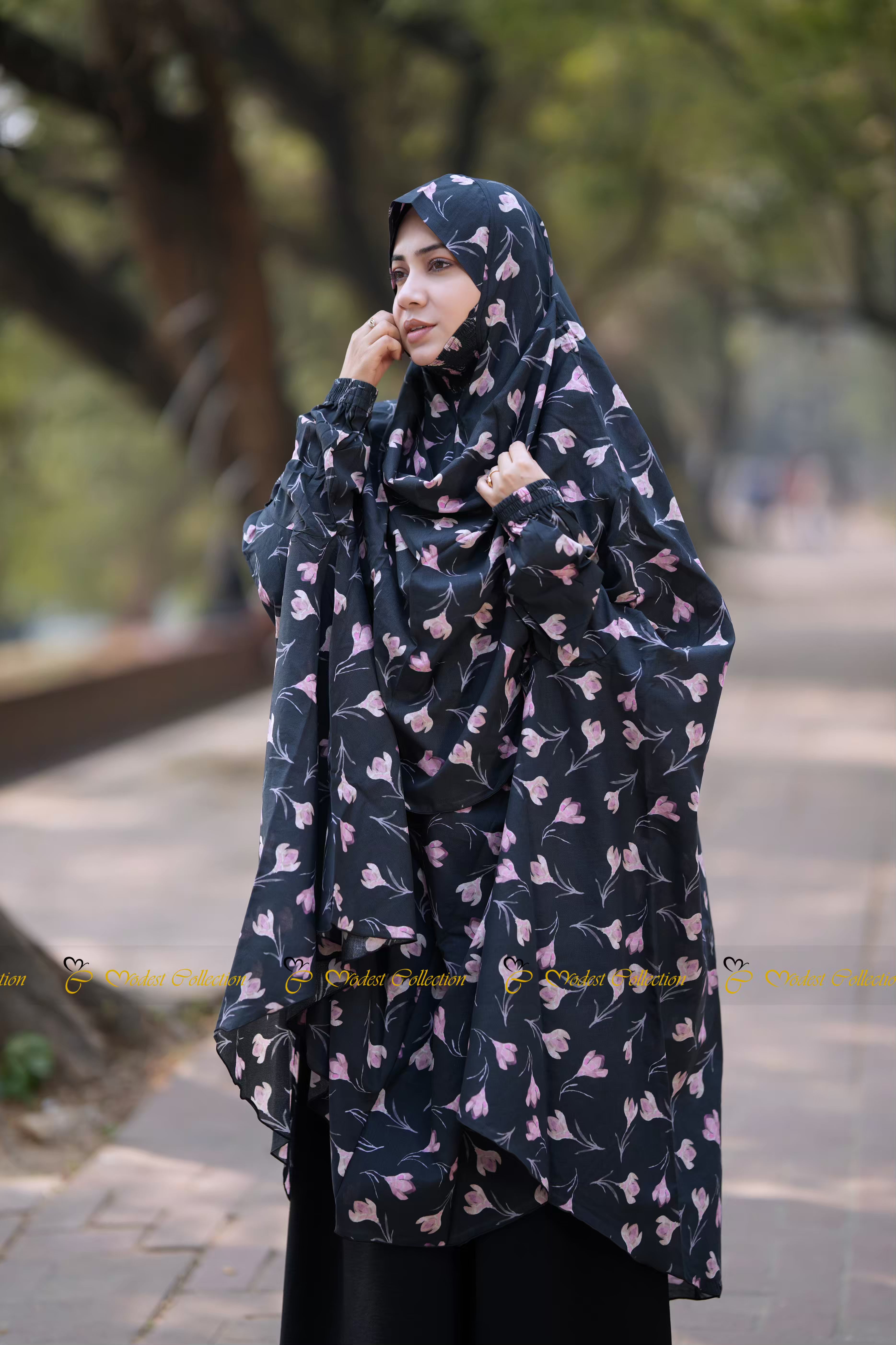 Cotton Khimar Black Floral – Modest Collection
